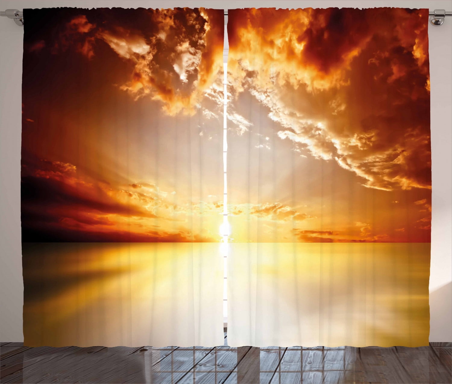 Sun Curtains 2 Panels Set, Majestic Sunset View Tranquil Horizon ...