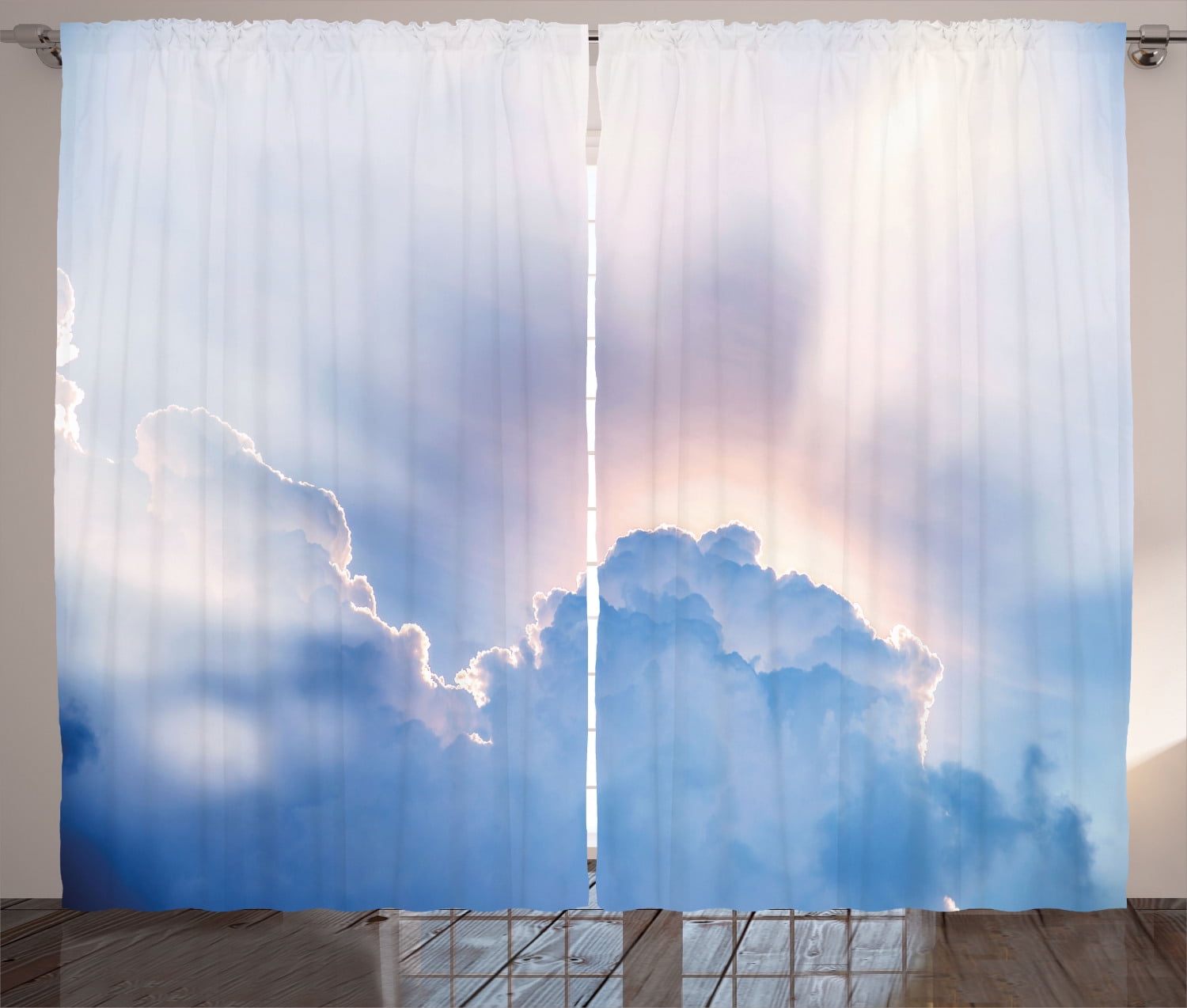 Ambesonne Sun Curtains 2 Panel Set, Sunbeam and Fluffy Clouds, 108" x ...