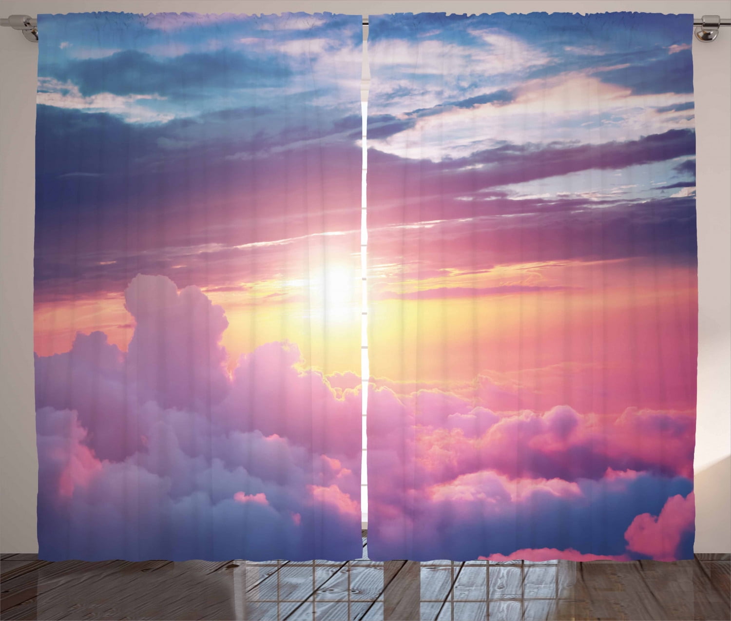 Ambesonne Sun Curtains 2 Panel Set, Surreal Sky Fluffy Clouds, 108" x ...