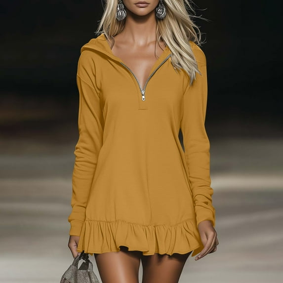 Sun Dresses for Women Casual Short New Women's Solid Color Long Sleeve ...