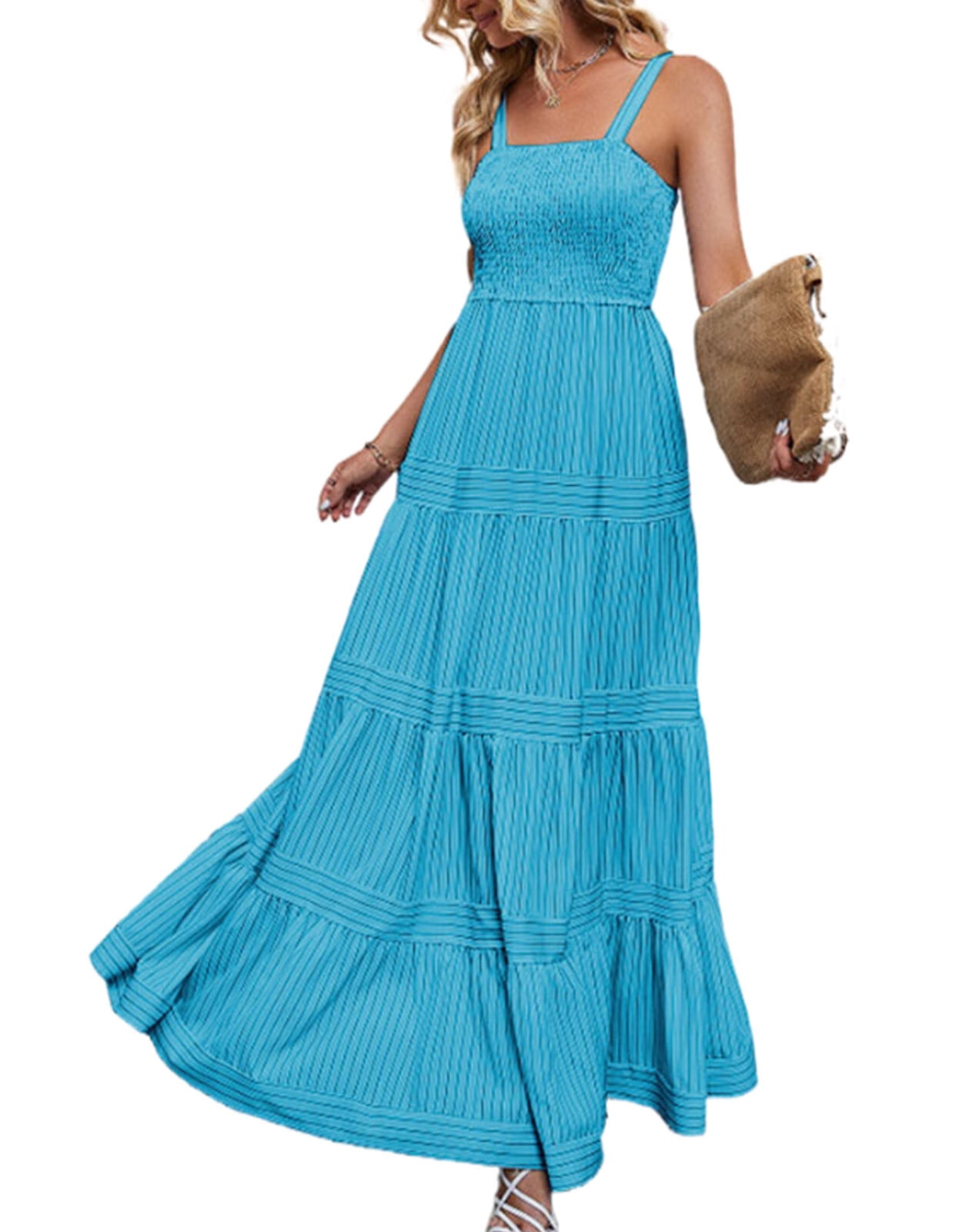 Sun Dresses For Women Striped Off Shoulder Sleeveless Midi Dresses Sexy Wrap Bust Spring Dresses