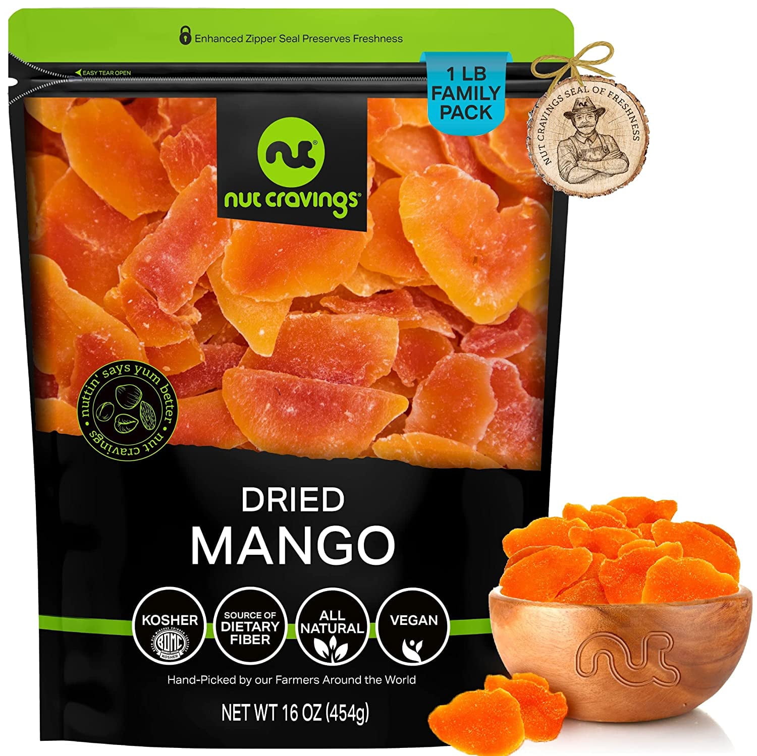 Nut Cravings Sun Dried Mango Slices, Sugar Coated, Resealable 16oz Bag ...