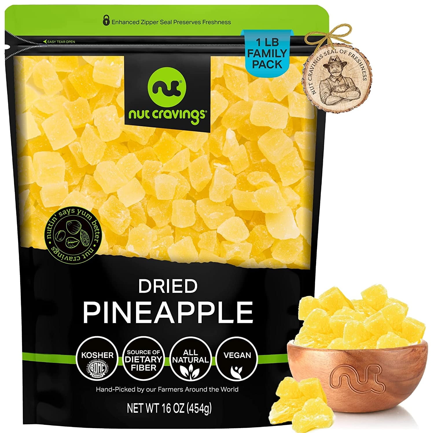 Nut Cravings Sun Dried Pineapple Chunks, Added Sugar, 16oz, Kosher ...