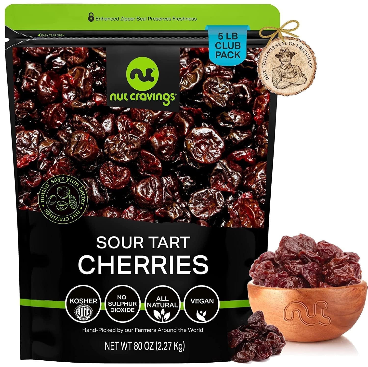Nut Cravings Sun Dried Sour Tart Cherries, Lightly Sweetened (80oz - 5 ...