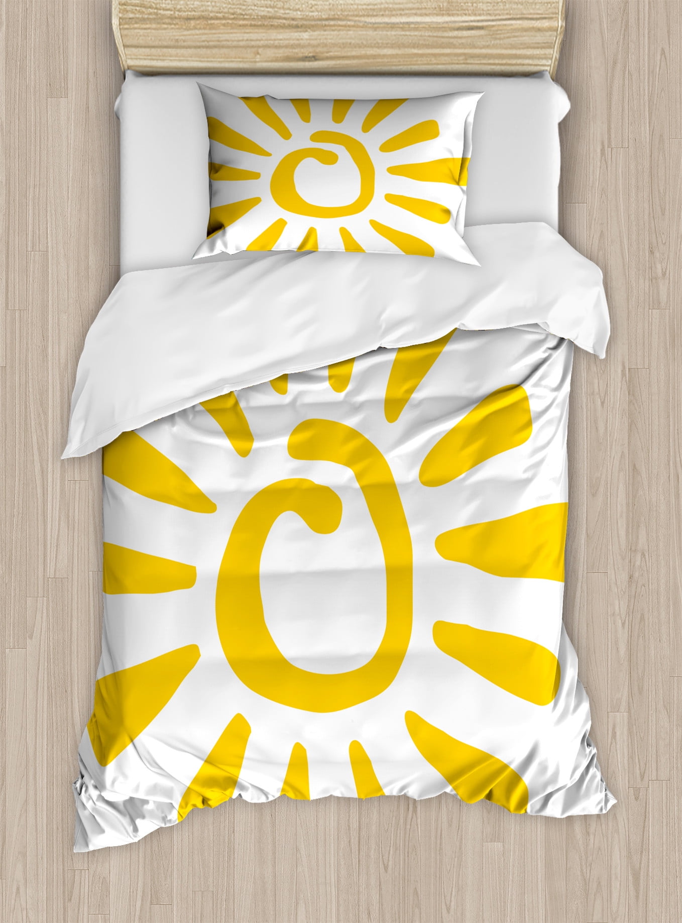 Sun Duvet Cover Set, Doodle Style Sun Circle and Rays Burst Beams ...