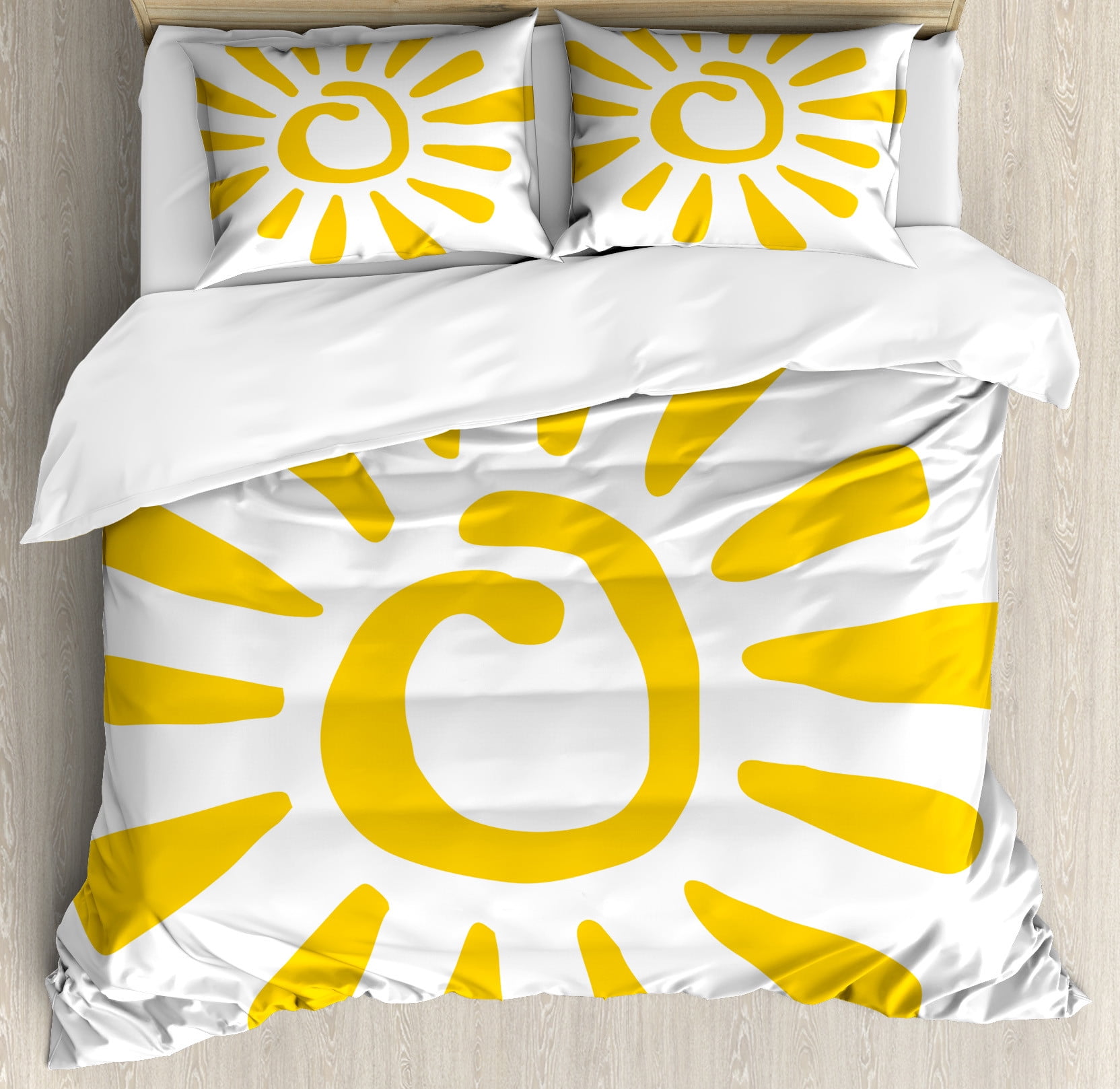Sun Duvet Cover Set, Doodle Style Sun Circle and Rays Burst Beams ...