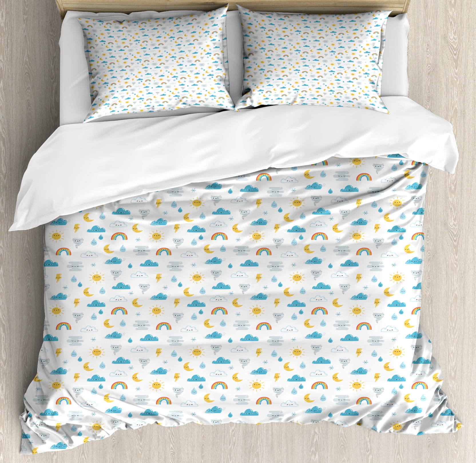 Sun Duvet Cover Set, Funny Weather Clouds Moon Rainbow Print ...