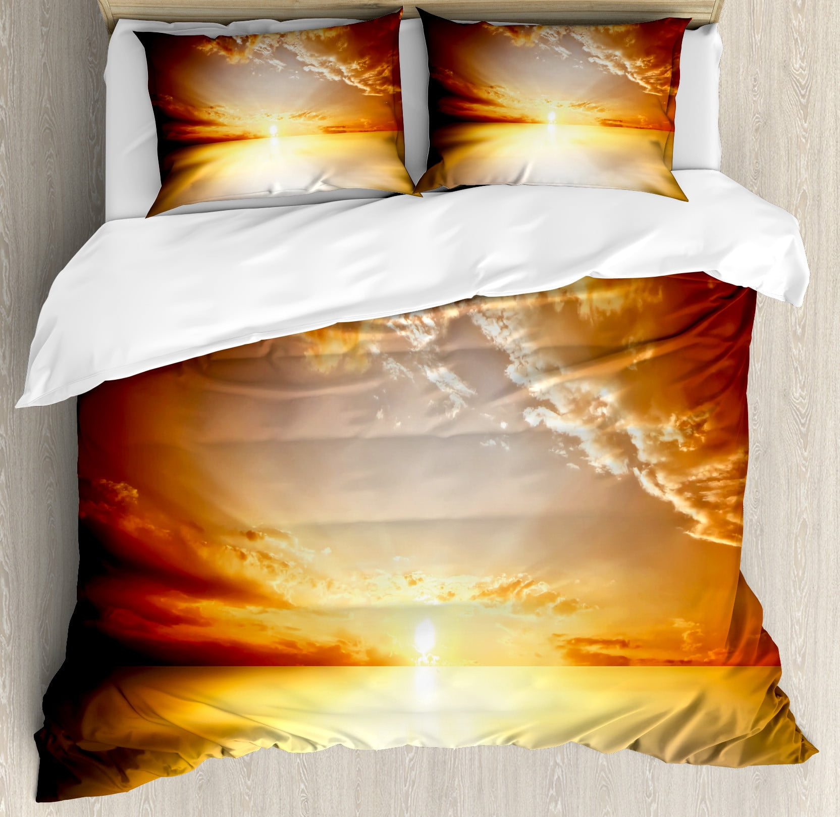 Sun Duvet Cover Set, Majestic Sunset View Tranquil Horizon Dramatic ...