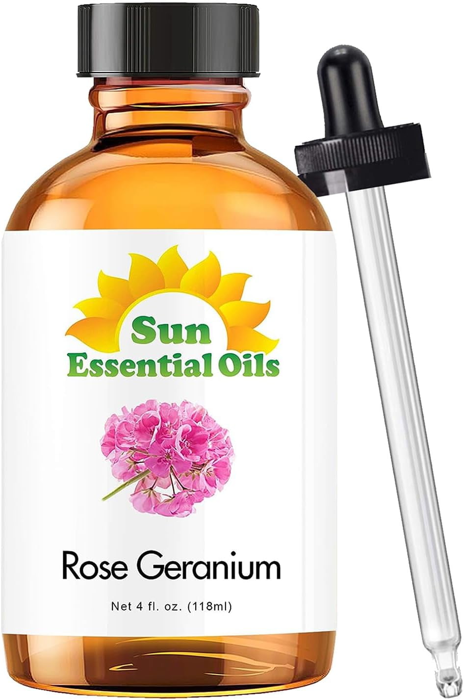 Sun Essential Oils, Rose Geranium Essential Oil, 4oz Pure Oil for Skin ...