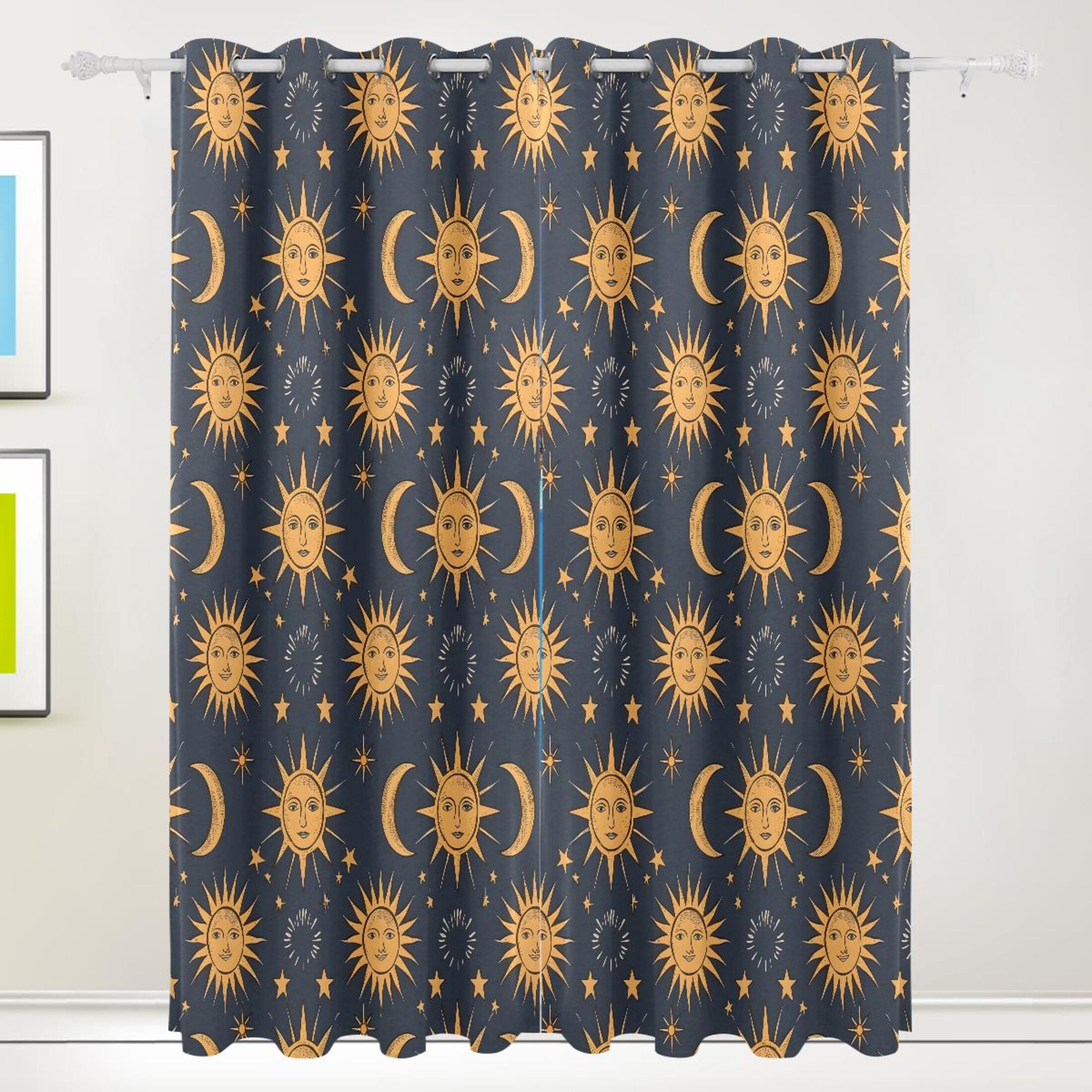 Sun Faces and Moon Blackout Curtains 2 Panels Set Grommet Drapes for ...