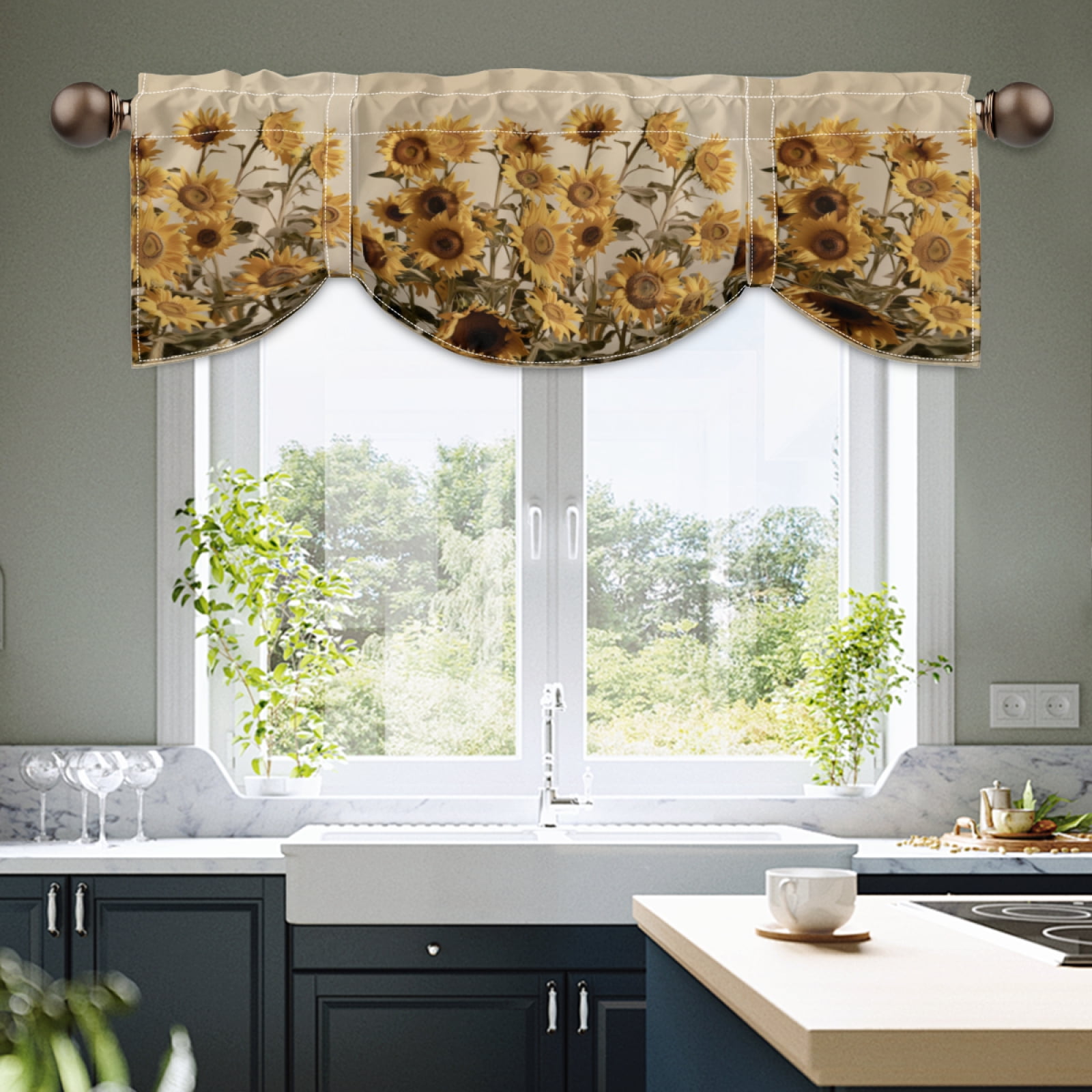 Sun Flower Short Window Curtain Adjustable Tie Up Valance Short ...