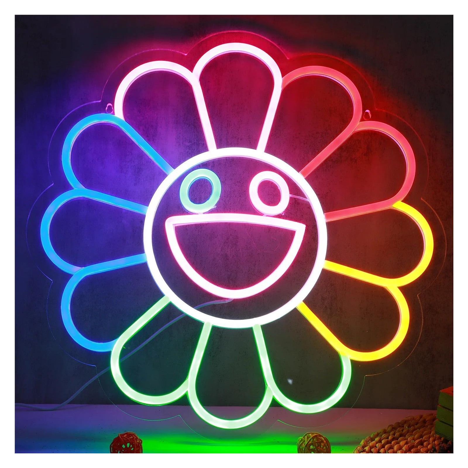 Sun Flower Smile Face Neon Sign Colorful LED Light USB Powered For ...