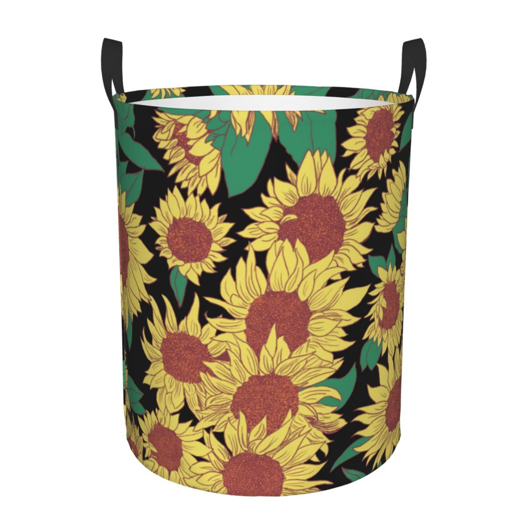 Sun Flowers Pattern Circular Laundry Basket (With Handle) Waterproof ...