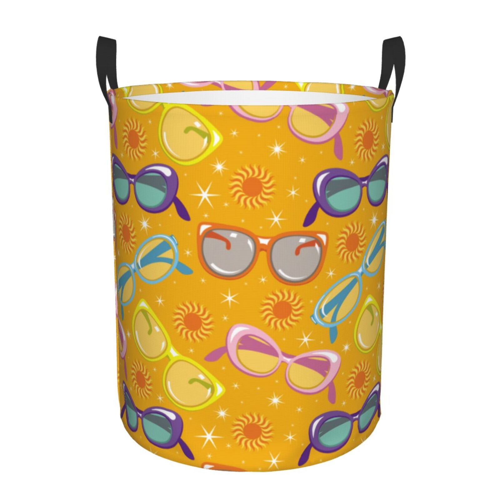 Sun Glasses Yellow Round Laundry Basket, Laundry Hamper with Handle ...
