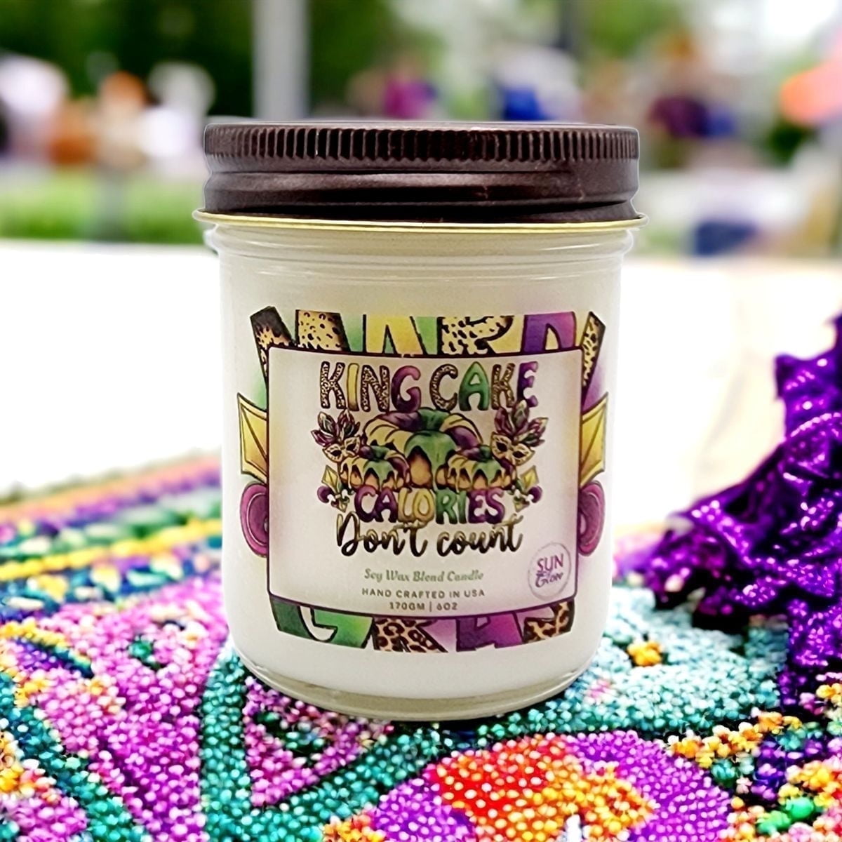 Sun Glow Candle Mason Jar 6oz King Cake Scented Container Candle with ...