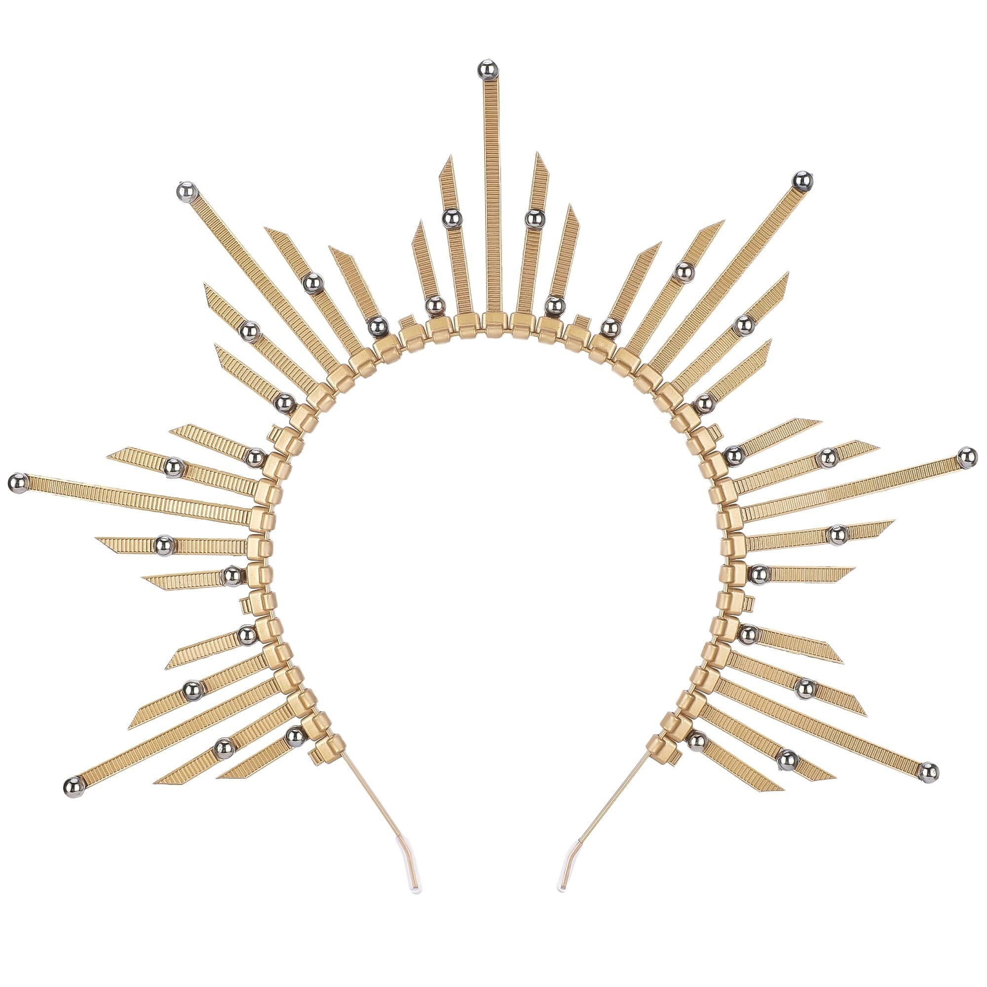 Sun Goddess Halo Crown - Sunburst Gold Spiked Virgin Mary Headband with ...