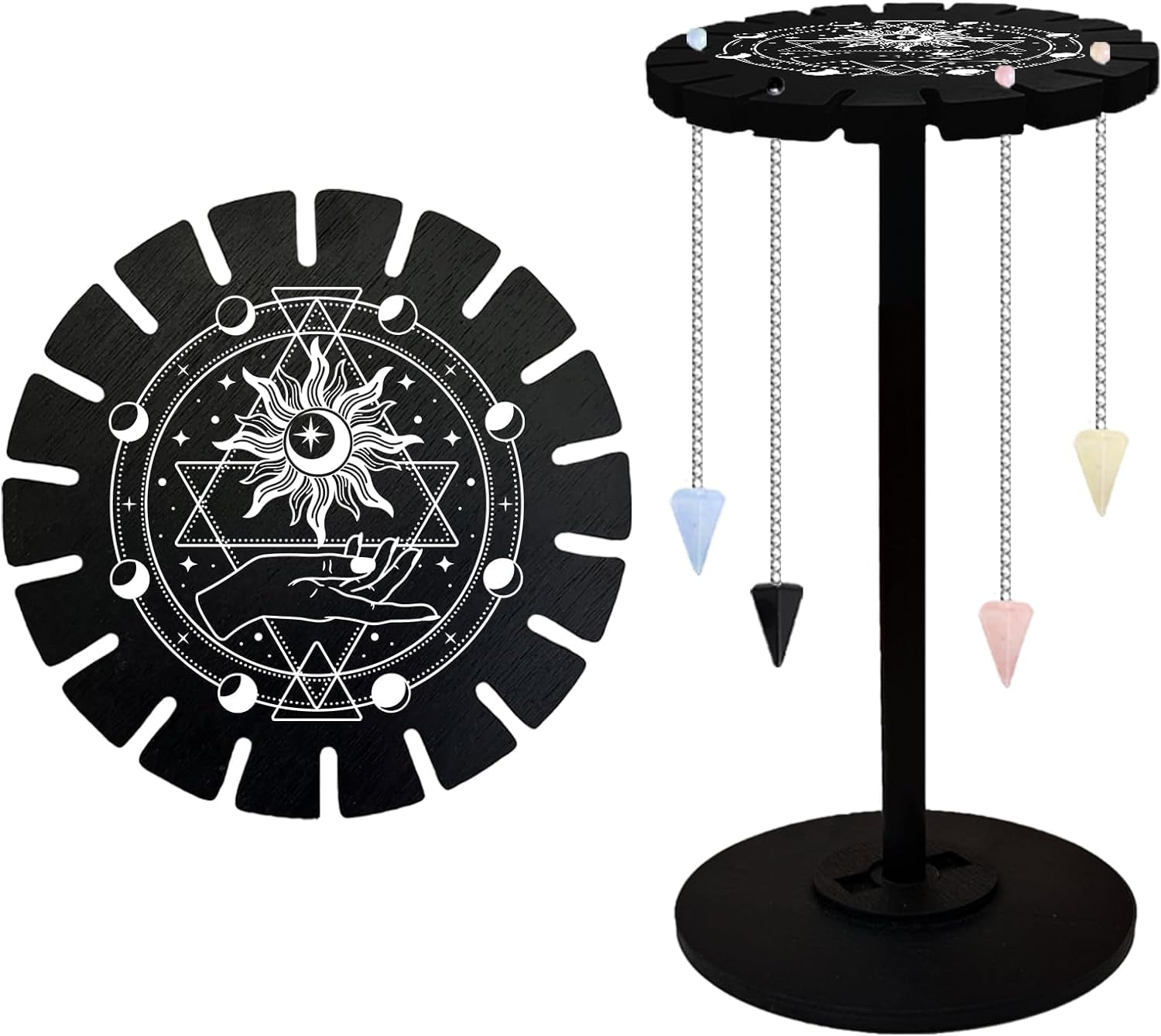 Sun with Hand Pendulum Stand Phase of The Moon Board Crystal Holder for ...
