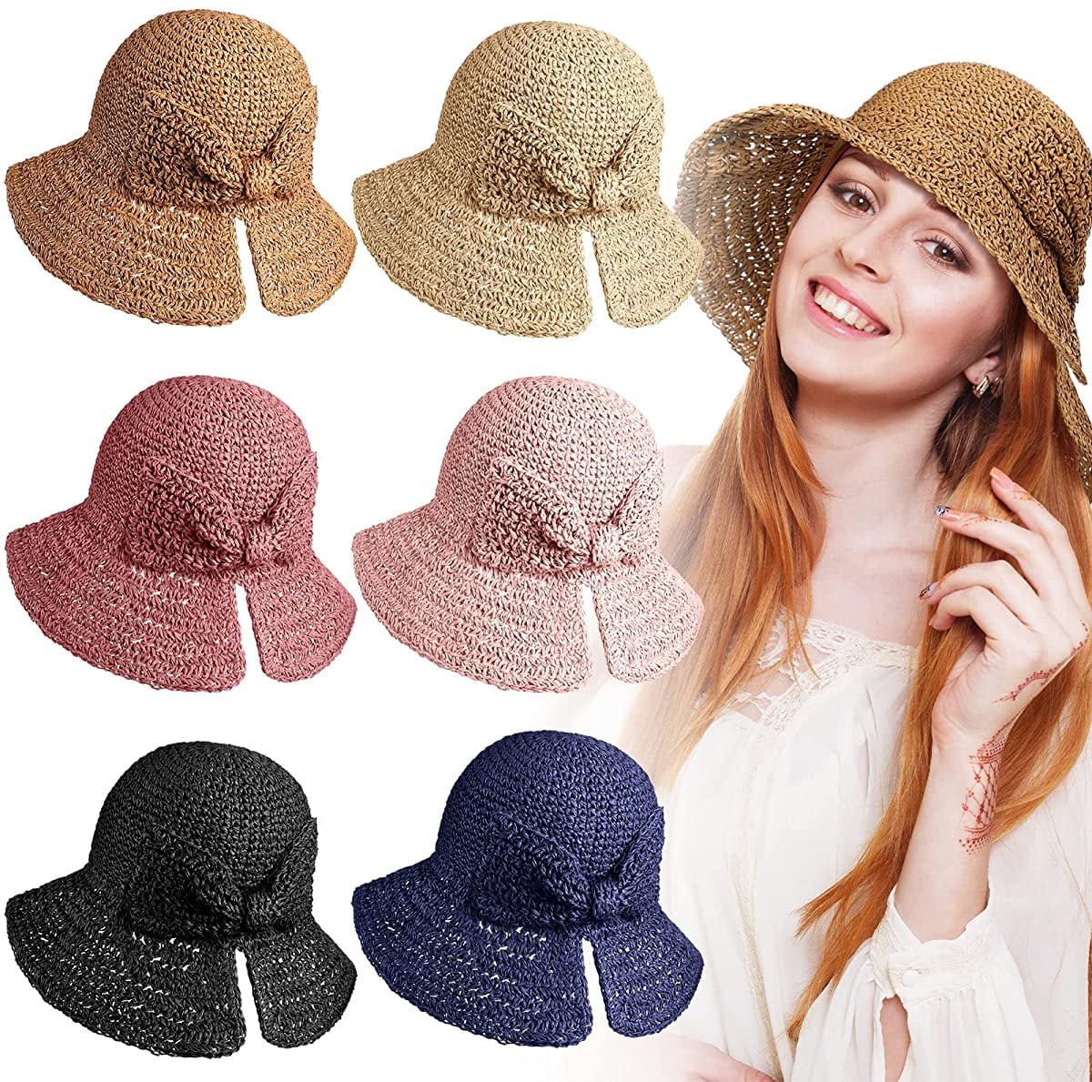 Sun Hat Foldable Wide Brim Summer Beach Hat UV Protection Straw Hat ...