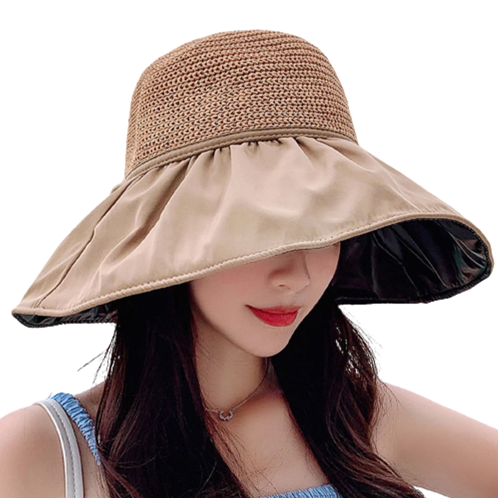 Sun Hat Large Brim Foldable Hollow Breathable Floppy UV Protection Bow ...