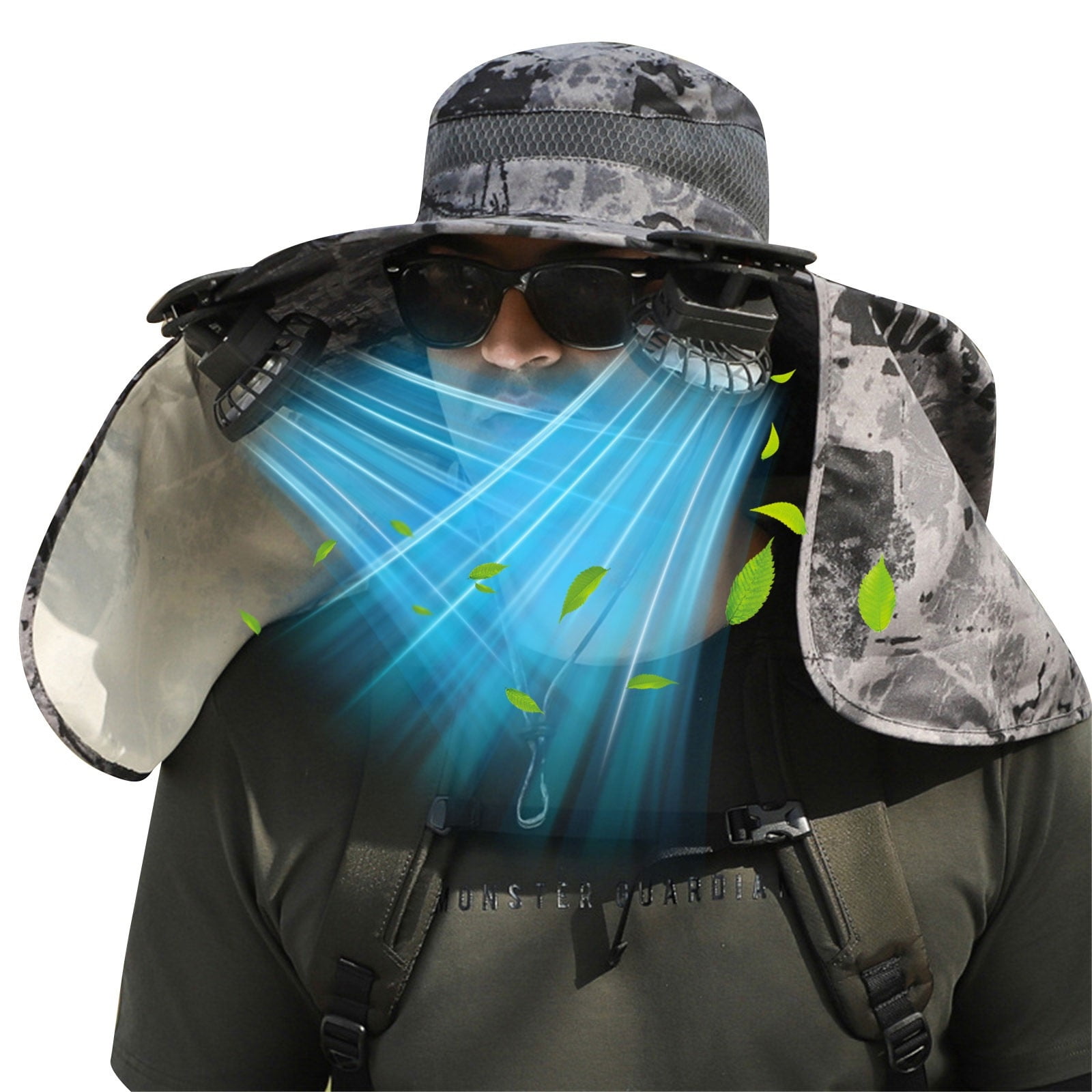 Sun Hat with Neck Protection, Portable Charging Fan, Breathable Cotton ...