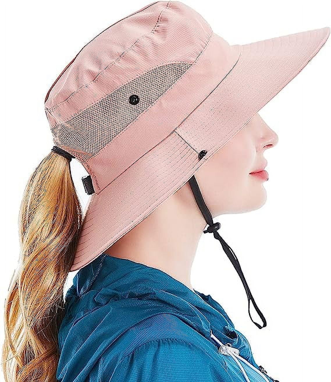 Sun Hat for Women UV Protection Bucket Fishing Hat with Ponytail-Hole ...