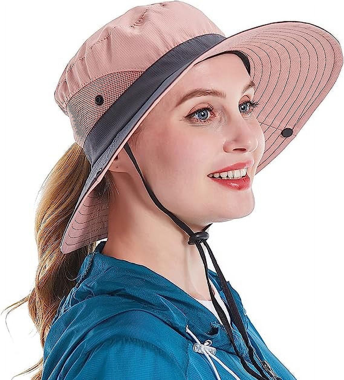 Sun Hat for Women UV Protection Bucket Fishing Hat with Ponytail-Hole ...