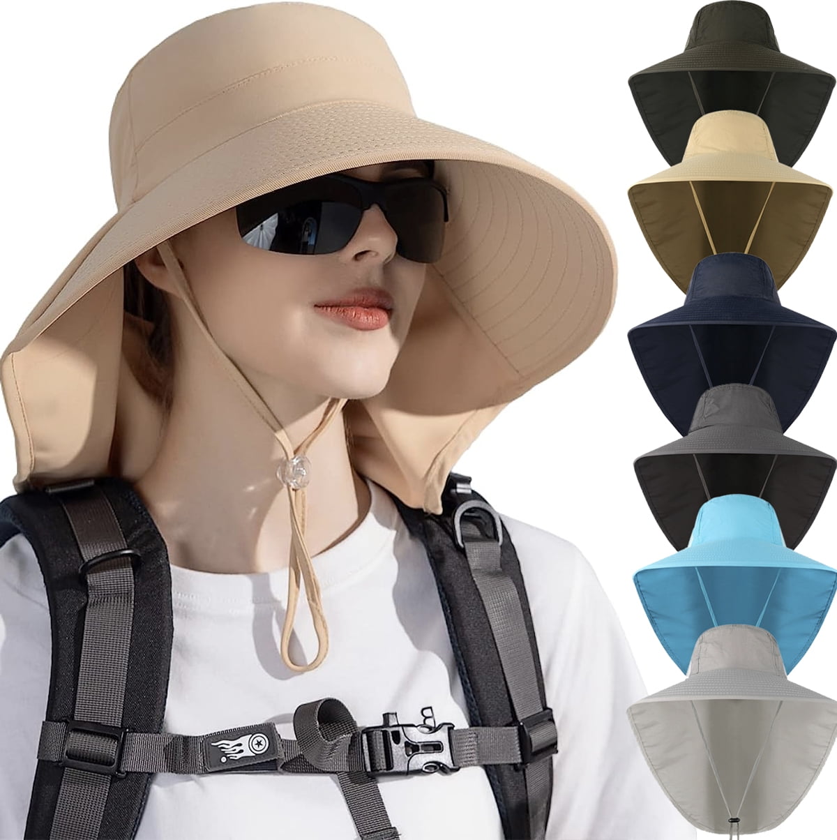 Sun Hat with Neck Flap for Women & Men UV Protection Fishing Hat Wide ...