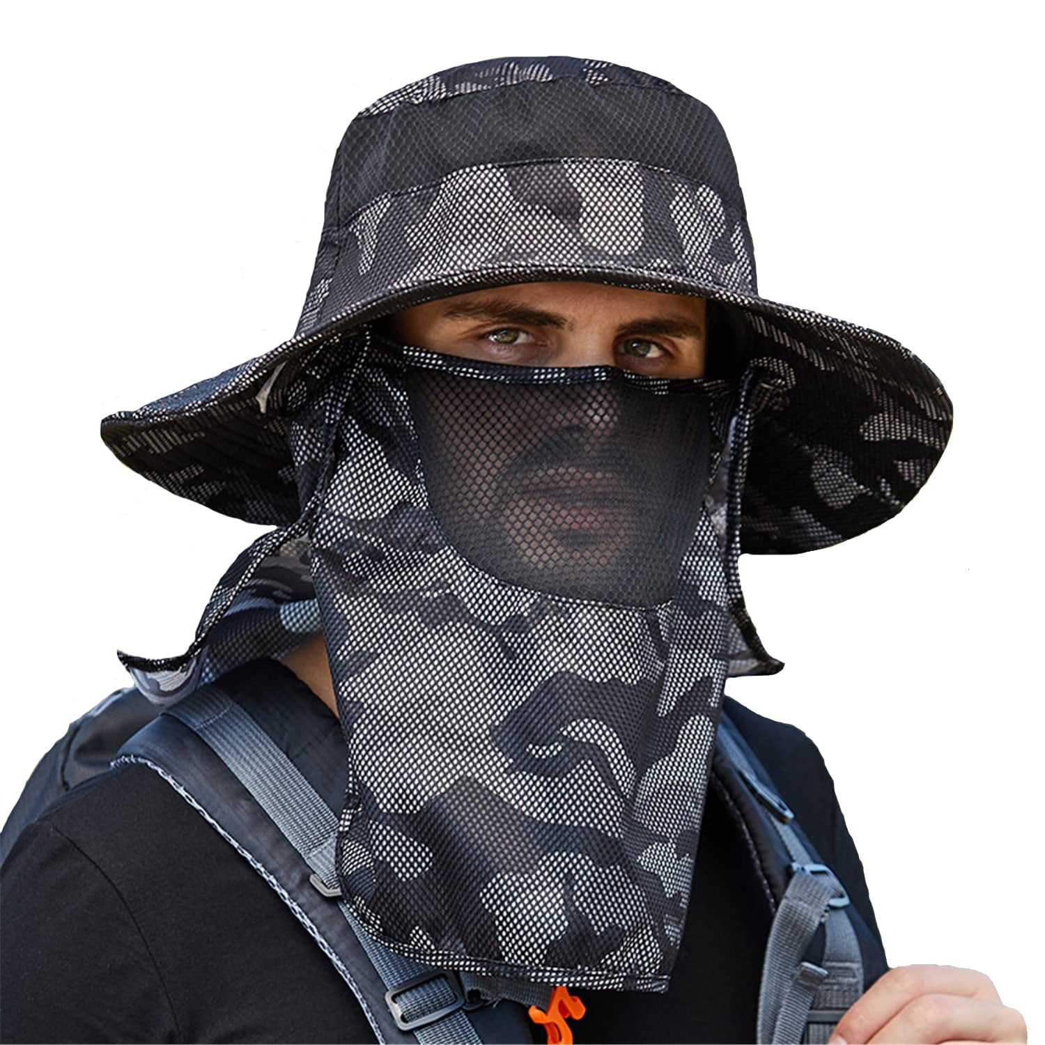 Sun Hats for Men, Adjustable Camouflage Camping Hat with Face Cover ...