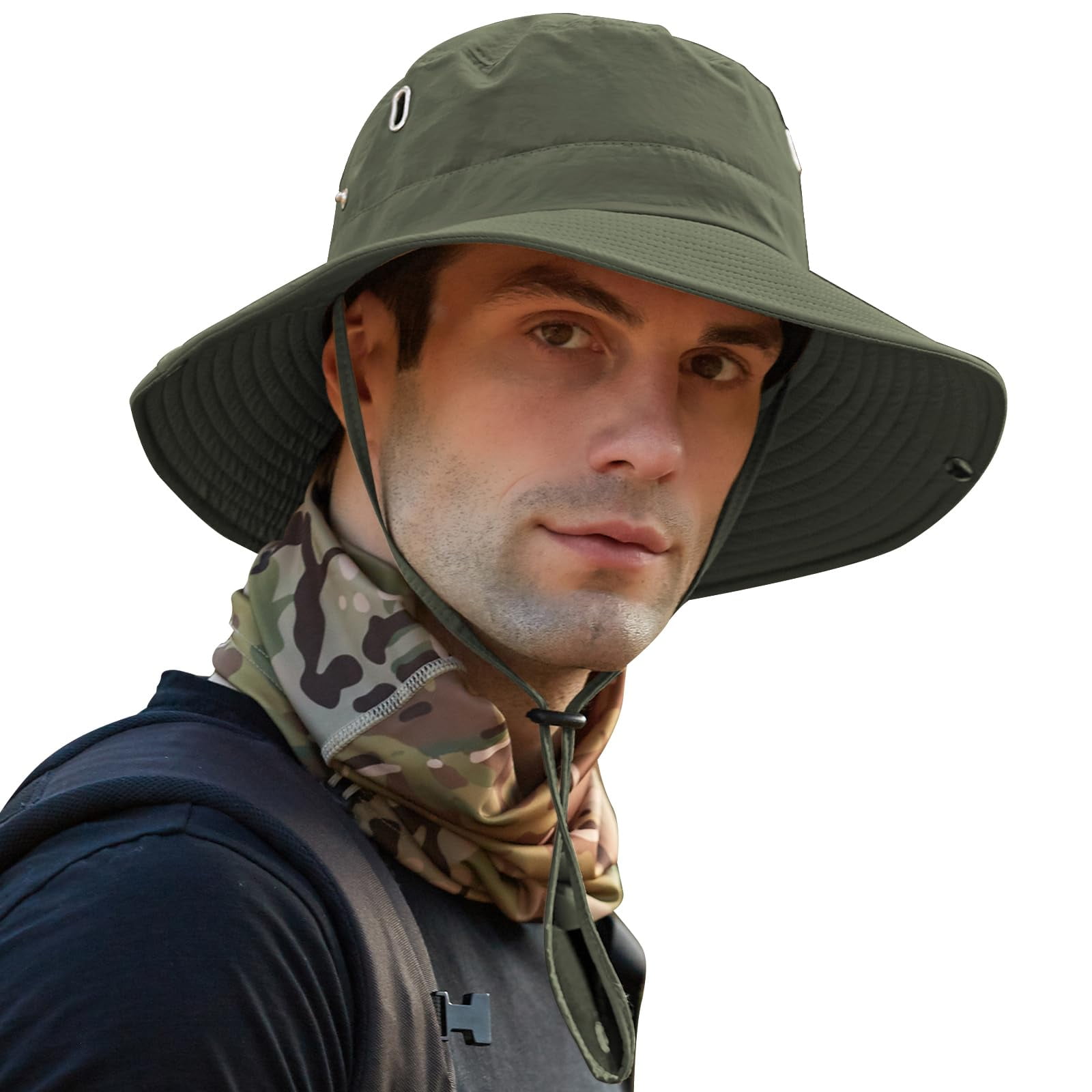 Sun Hats for Men, UPF 50+ UV Protection Caps with Drawstring, Wide Brim ...