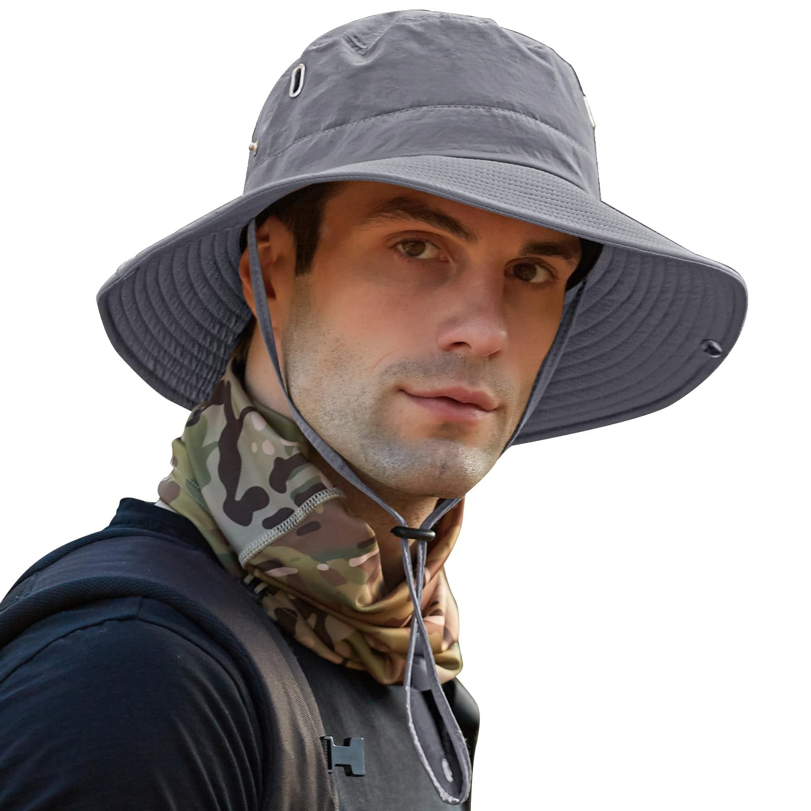 Sun Hats for Men, UPF 50+ UV Protection Caps with Drawstring, Wide Brim ...