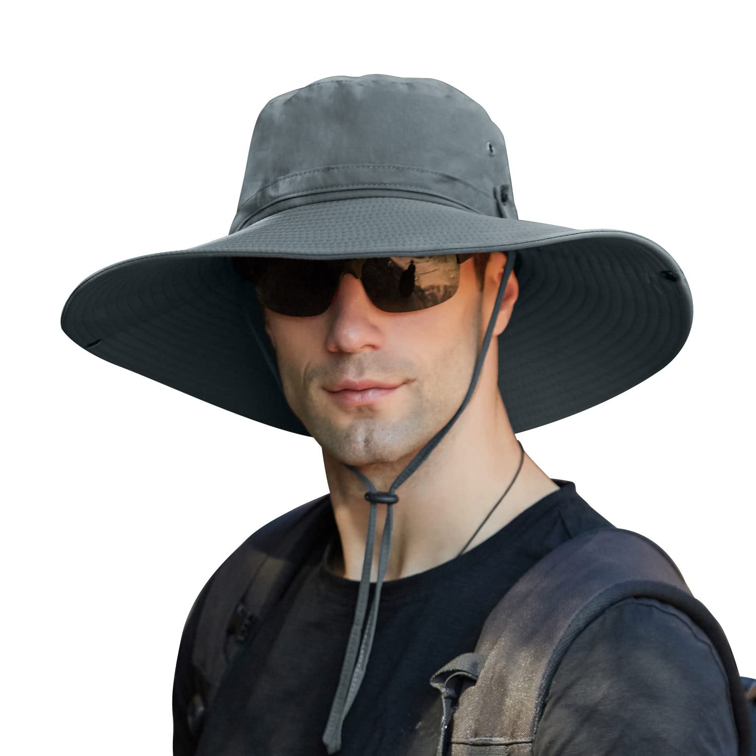 Sun Hats for Men, Wide Brim Sun Block Windproof Adjustable Rope Cap ...
