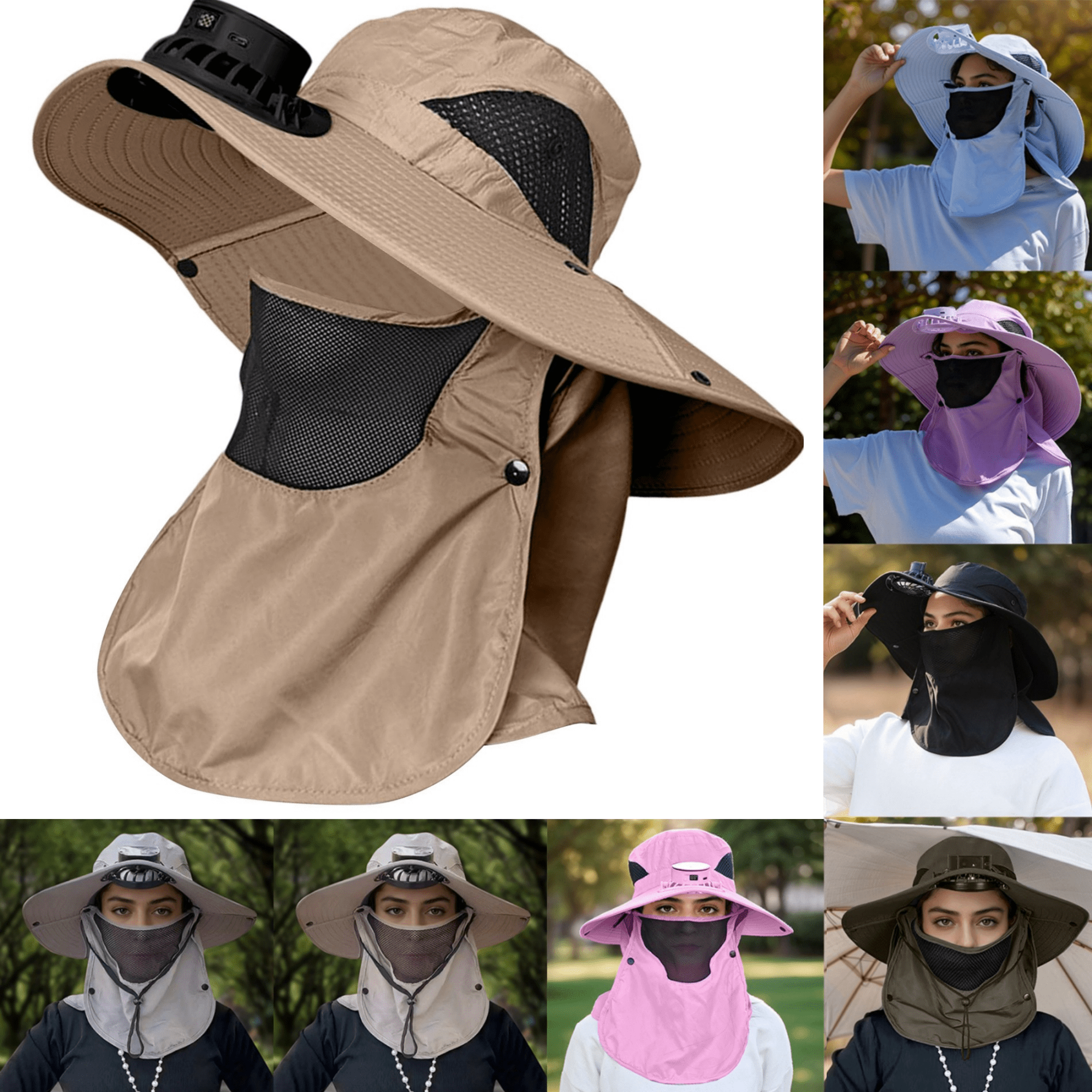 Sun Hats for Men Women with Neck Flap and Sunscreen Face Mask - UPF 50 ...
