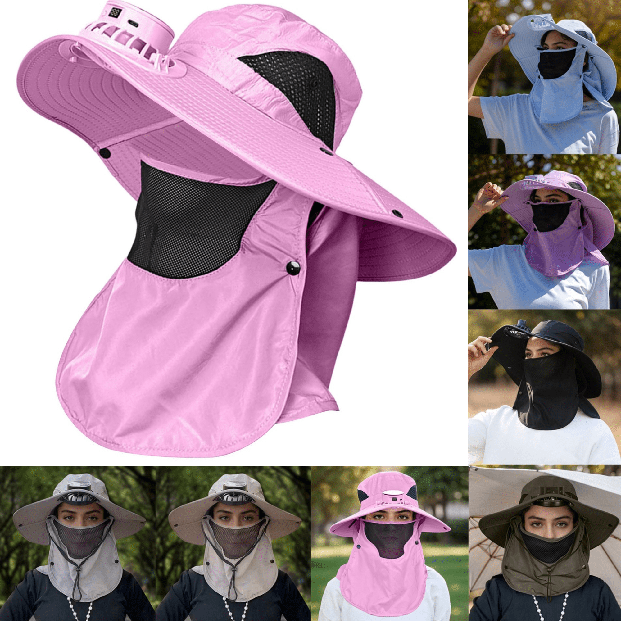 Sun Hats for Men Women with Neck Flap and Sunscreen Face Mask - UPF 50 ...