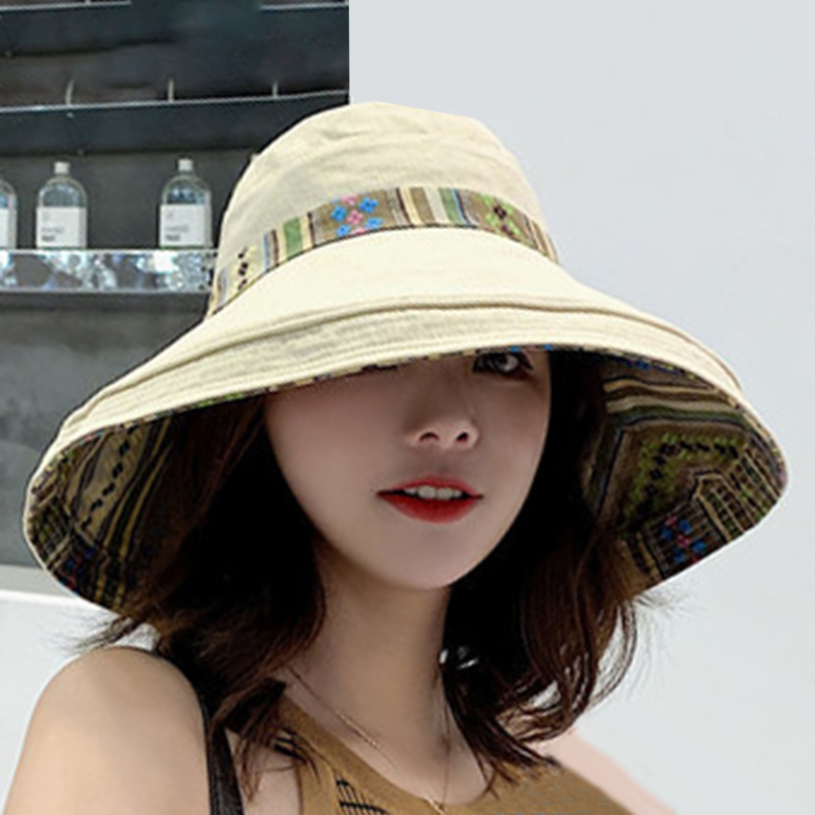 Sun Hats for Women, Beige Sun Hat Large Edge Double Sided Shading ...