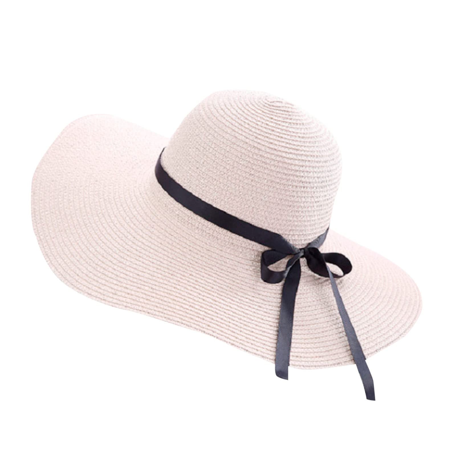 Sun Hats for Women, Large Wide Brim Bowknot Straw Hats, Adjustable ...