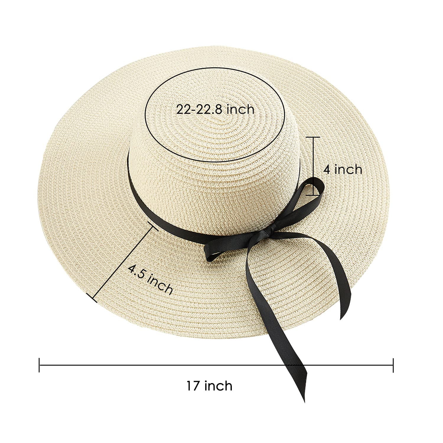 Sun Hats for Women, Large Wide Brim Bowknot Straw Hats, Adjustable Foldable Packable Cap, Block ...