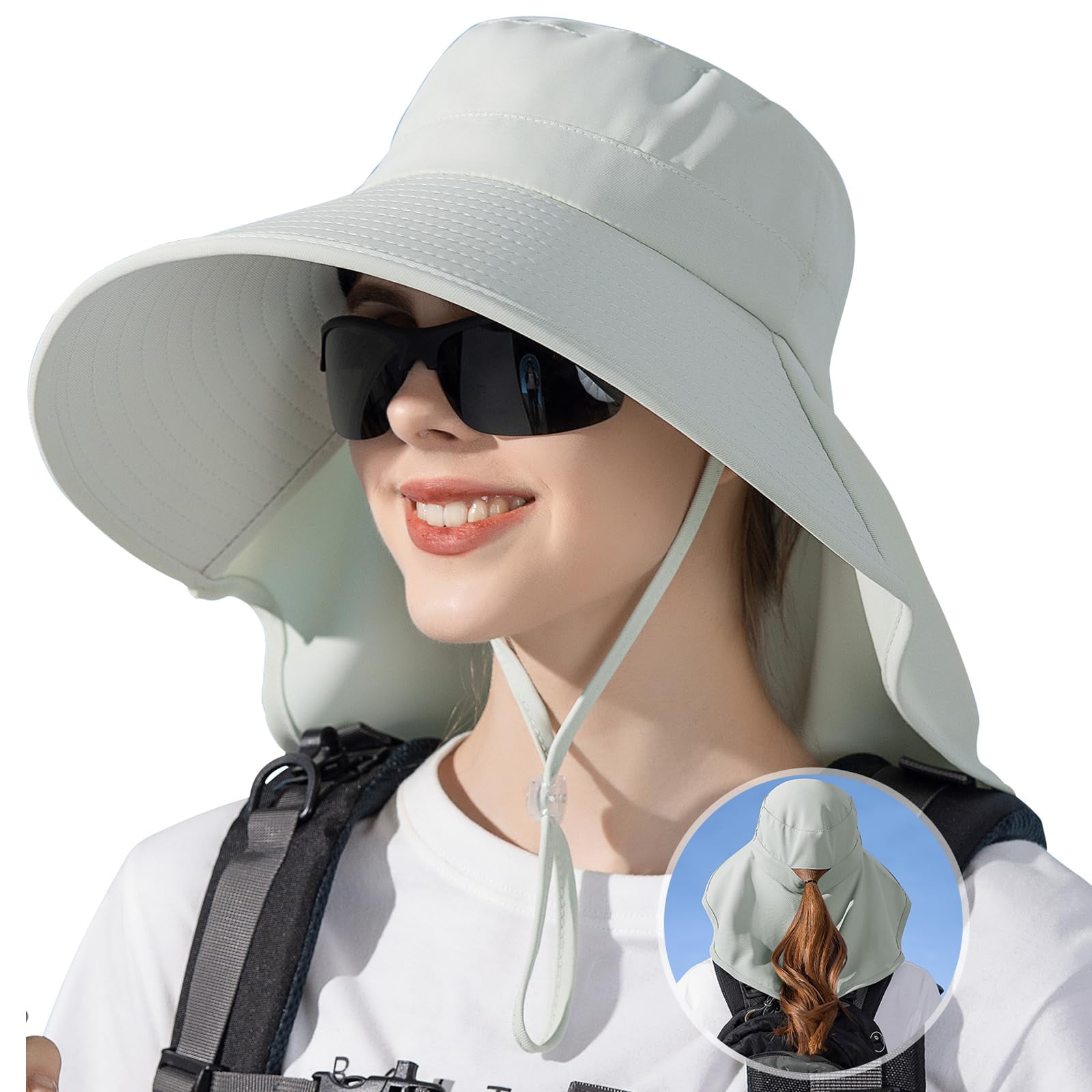 Sun Hats for Women, Wide Brim UPF 50+ Bucket Sun Hat with Neck Flap ...