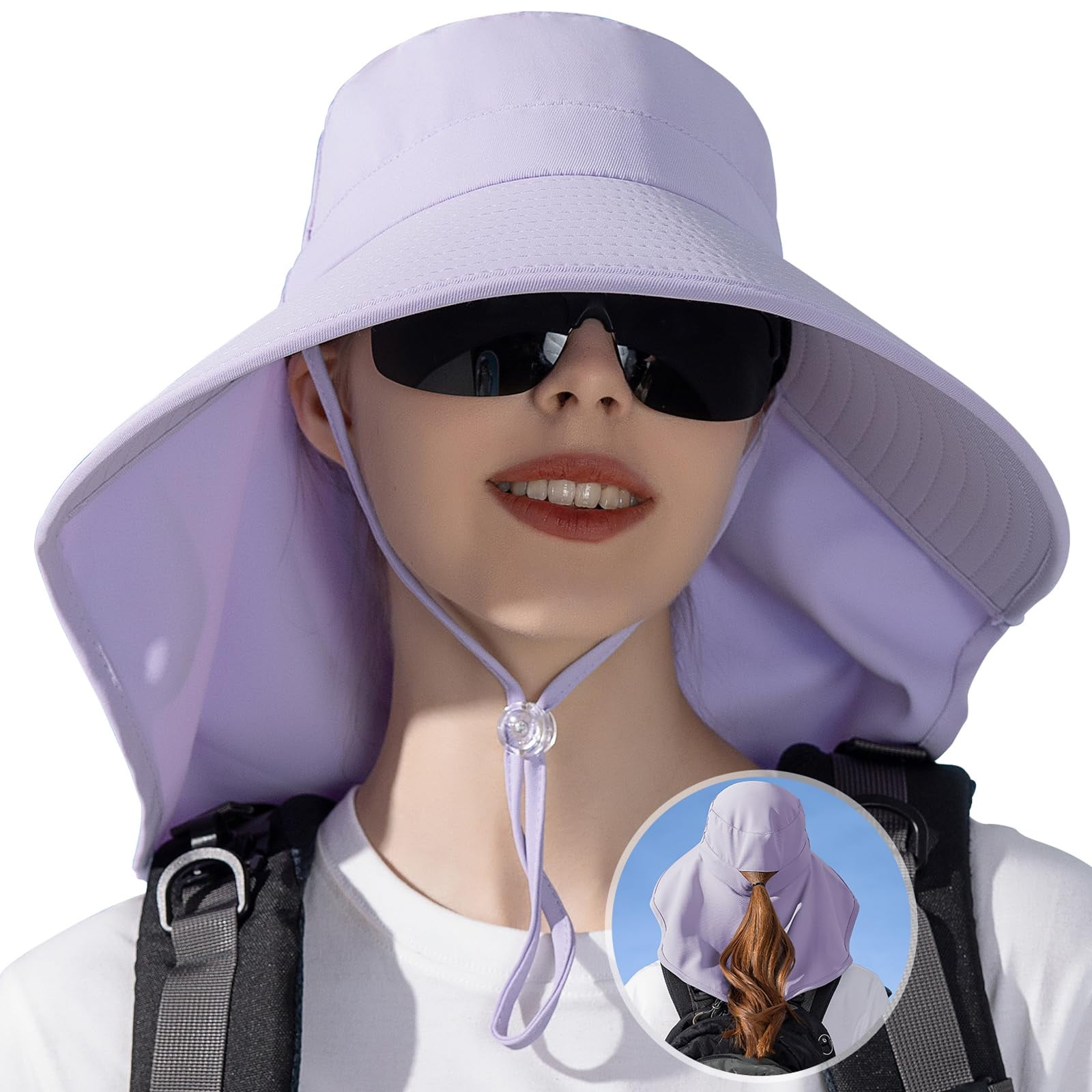 Sun Hats for Women, Wide Brim UPF 50+ Bucket Sun Hat with Neck Flap ...