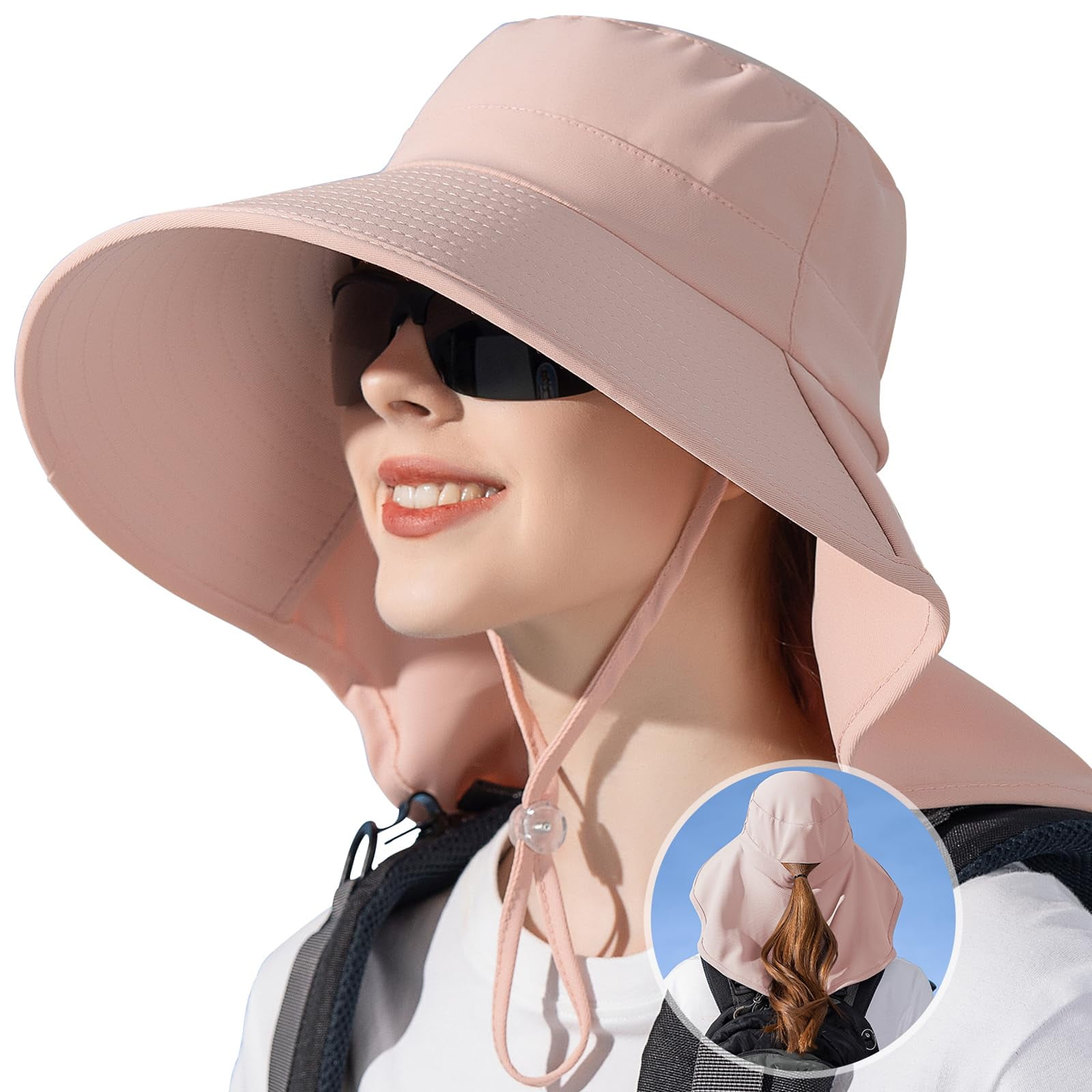 Sun Hats for Women, Wide Brim UPF 50+ Bucket Sun Hat with Neck Flap ...