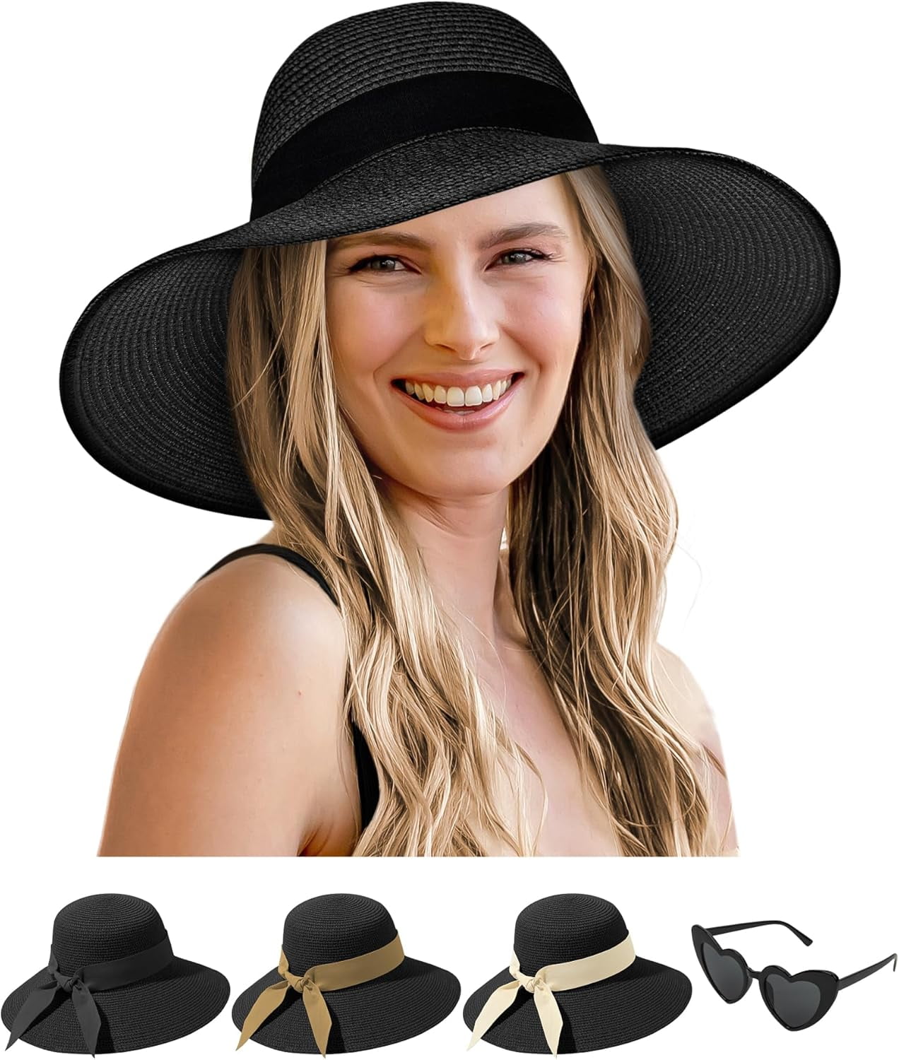 Sun Hats for Women - Oversize Large Straw Beach Hat for Summer Floppy ...
