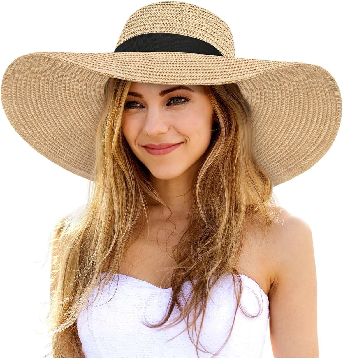 Sun Hats for Women Oversize Wide Brim Straw Beach Hat UV Protection ...