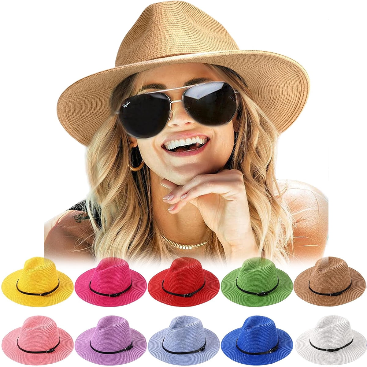 Sun Hats for Women Summer Wide Brim UV UPF 50+ Panama Fedora Foldable ...