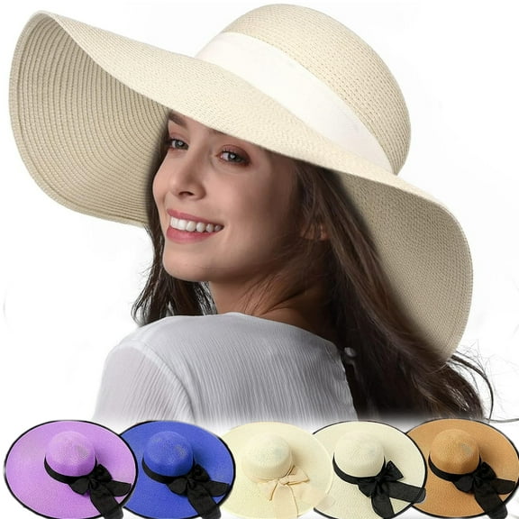 Cmunyle Wide Brim Straw Hat For Women Sun Protection Summer Beach ...