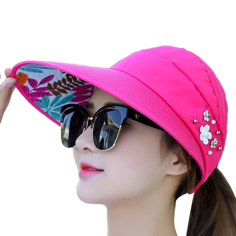 Sun Hats for Women Wide Brim Sun Visor Cap Summer Sun Hat - rose Red ...
