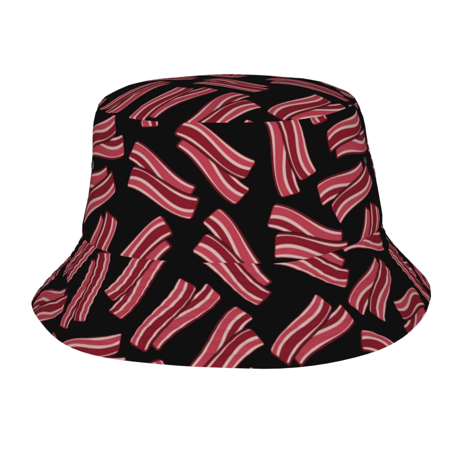 Sun Hats for Women and Men Bacon Print Black Packable Bucket Hat, Sun ...
