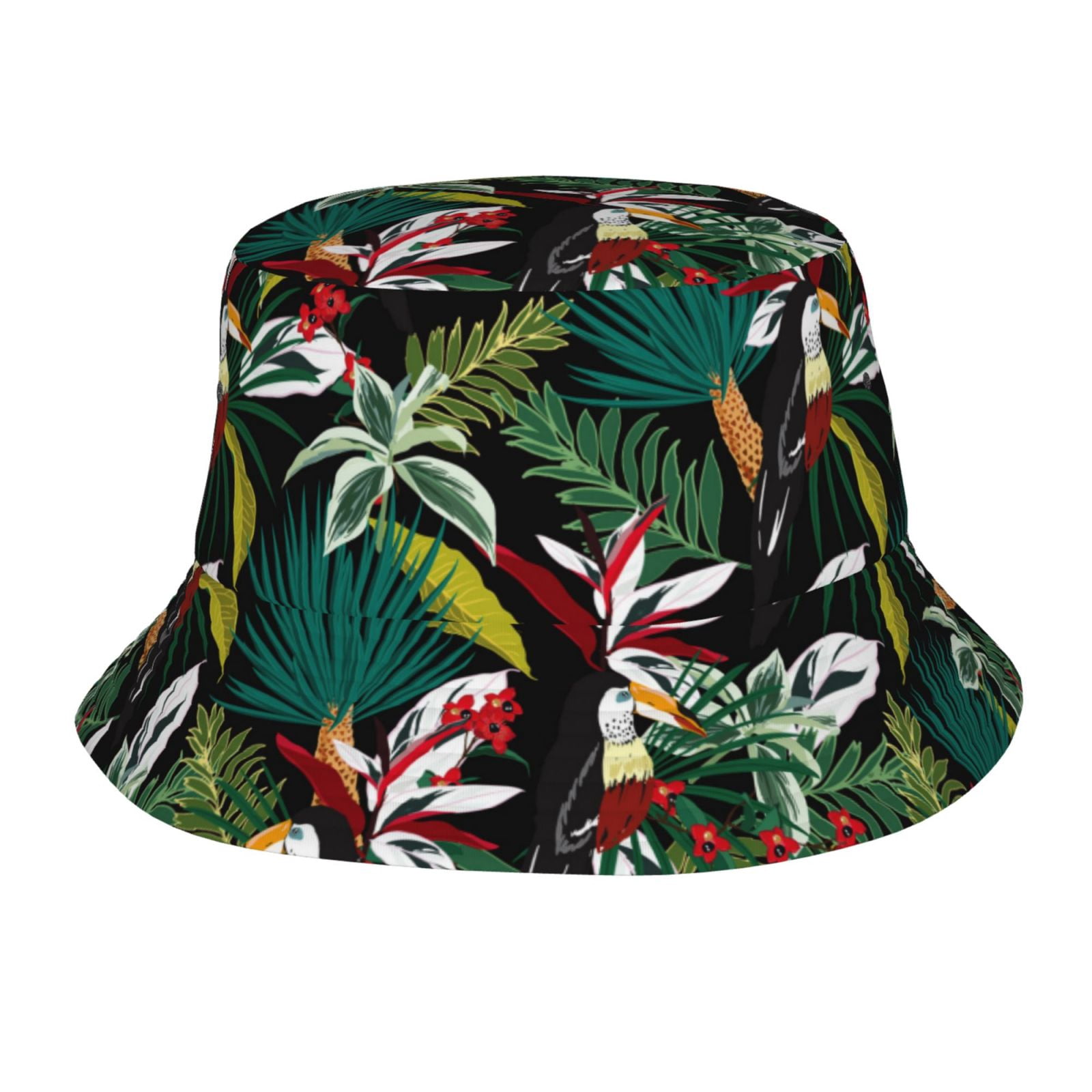 Sun Hats for Women and Men Black Toucan Flower Plant Packable Bucket ...