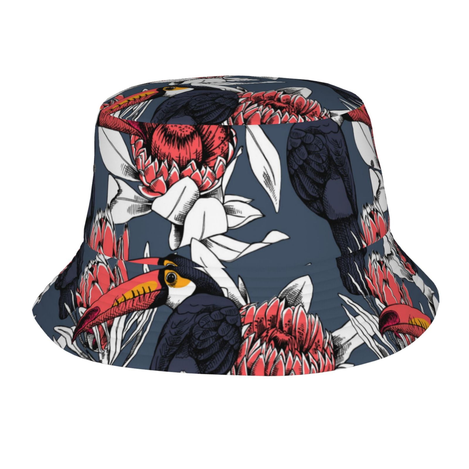 Sun Hats for Women and Men Cartoon Cute Toucan Bird Flower Packable ...