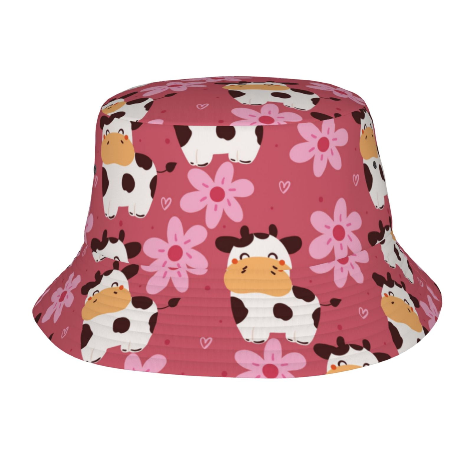 Sun Hats for Women and Men Classic Cute Smiling Cow Flower Packable Bucket Hat, Sun Protction ...