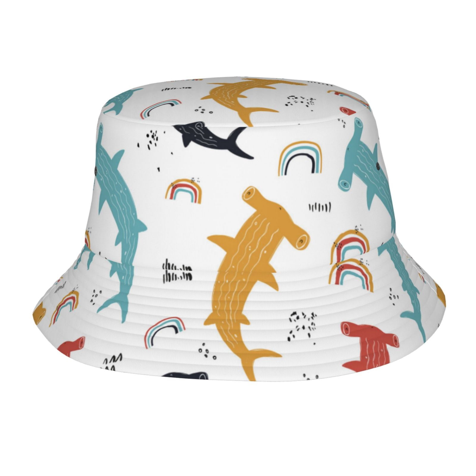 Sun Hats for Women and Men Colorful Rainbow Hammerhead Shark Packable ...