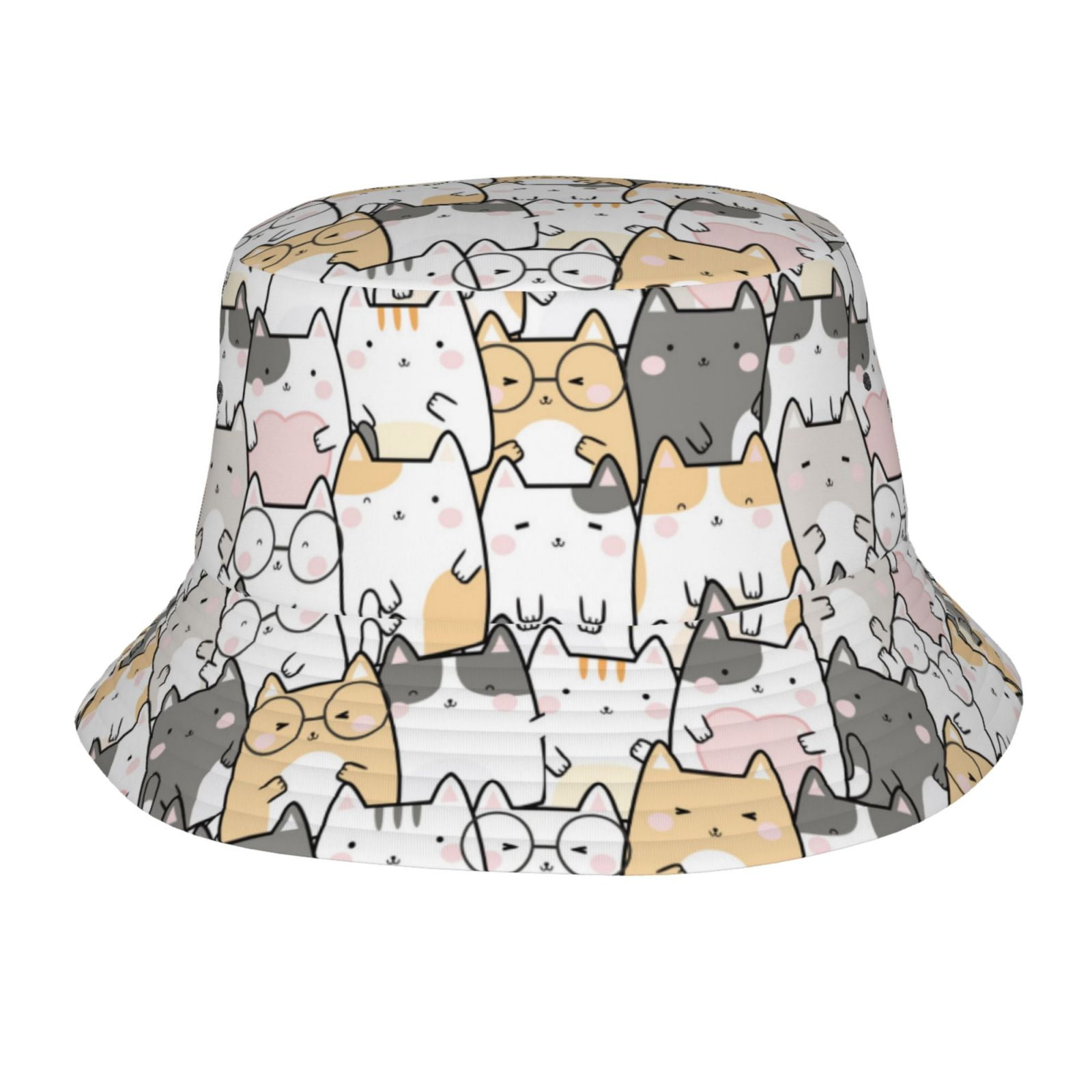 Sun Hats for Women and Men Comic Style Color Line Cartoon Cat Packable ...